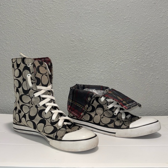 Coach | Shoes | Coach Bonney Signatureplaid Lined Fold Down High Top ...